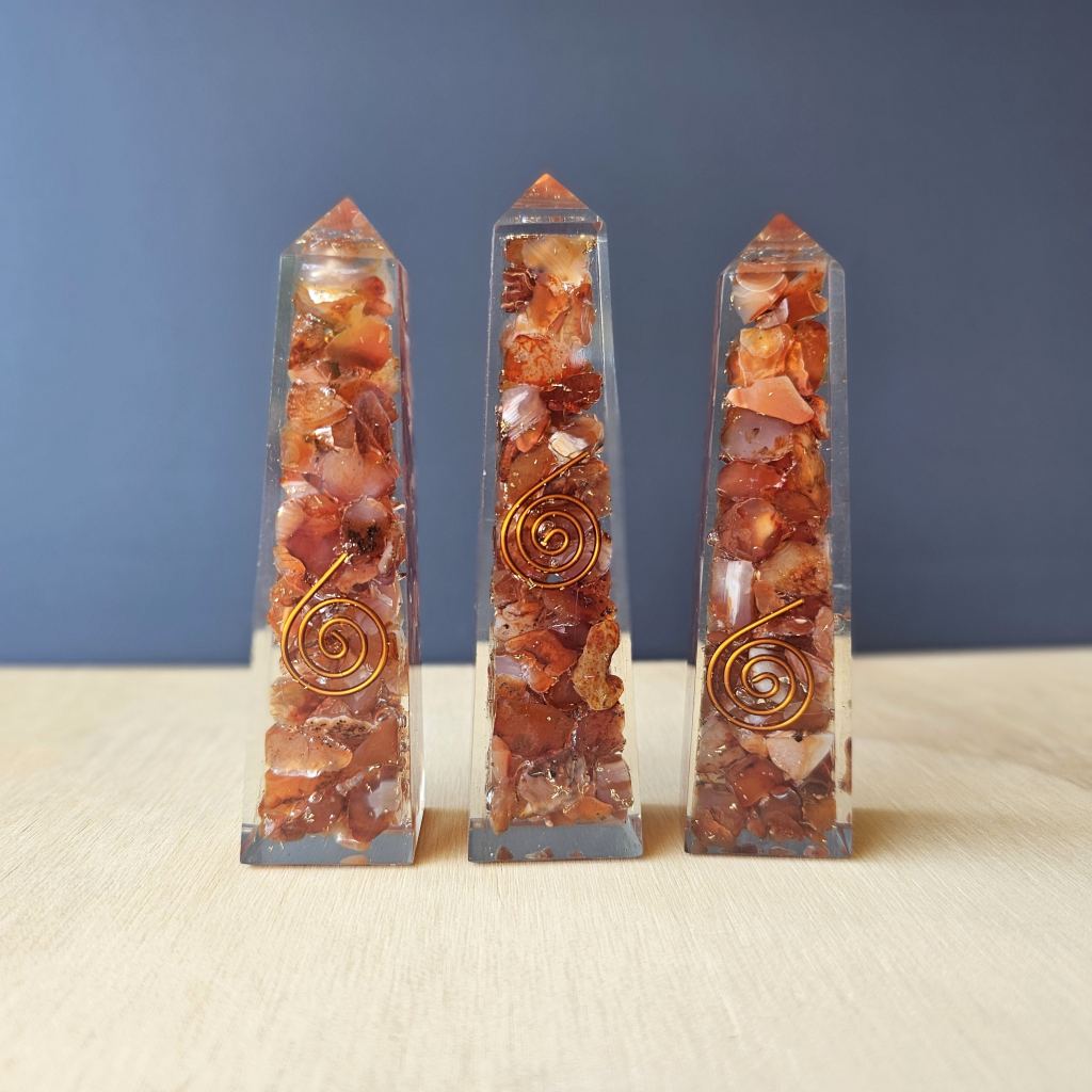 Carnelian Orgonite Obelisk | The Firestone Spark – Divine Crystal Heart